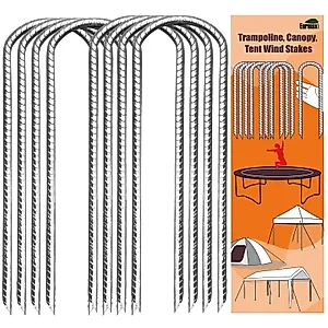 Eurmax USA Trampolines Stakes Canopy Parts Wind Stake 12 Inch Heavy Duty Stake Safety Ground Anchor Galvanized Steel Wind Stakes, Pack of 8(Silver)