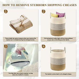 Jolitac 58L Large Woven Laundry Hamper, Laundry Basket with laundry Bag Blanket Basket Tall Wicker Laundry Baskets for Clothes Pillows Towels Shoes in Living room Bedroom, 15" x 20"