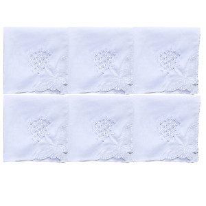 Womens White Flower Embroidered 100% Cotton Handkerchiefs Lace
