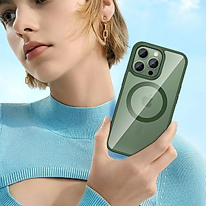 VEGO for iPhone 13 Pro Max Magnetic Case, Clear Hard PC Back Cover Shockproof Protective Slim Bumper Case with Built-in Strong Magnets for iPhone 13 Pro Max & iPhone 12 Pro Max 6.7"- Alpine Green