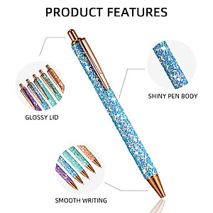 11 Pcs Fancy Pens for Women Pretty Cute Pens Glitter Ballpoint Pens with Metal Barrel Retractable Writing Pens Black Ink Medium Point 1.0 mm Pretty Pens Journaling Pens for Women Girls (Sequin Style)