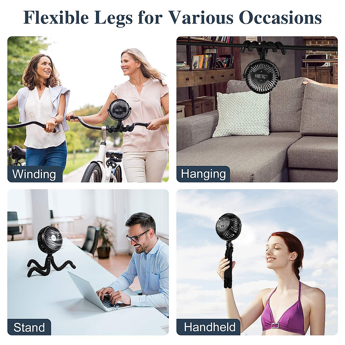 WGCC Mini Handheld Personal Portable Fan, Stroller Fan Clip On Baby with Flexible Tripod, Baby Stroller Fan USB or Battery Desk Fan with 3 Speeds Versatile Fan for Car Seat Crib Bike Desk (Black)