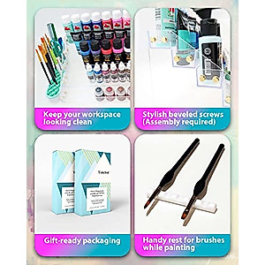 tinctor Paint Organizer & Paint Brush Holder. Perfect Paint Holder & Paint Brush Organizer for Acrylic Paint Storage, Craft Paint Storage, Paint Rack for 2 oz Bottles (Ocean Green)