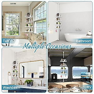 Corner Shower Caddy Tension Pole, Rustproof Bathtub Storage Organizer with 4 Adjustable Shelves, Bathroom Shower Rack Shampoo Holders for Inside Shower, 40"-120" Floor to Ceiling Shower Caddy White