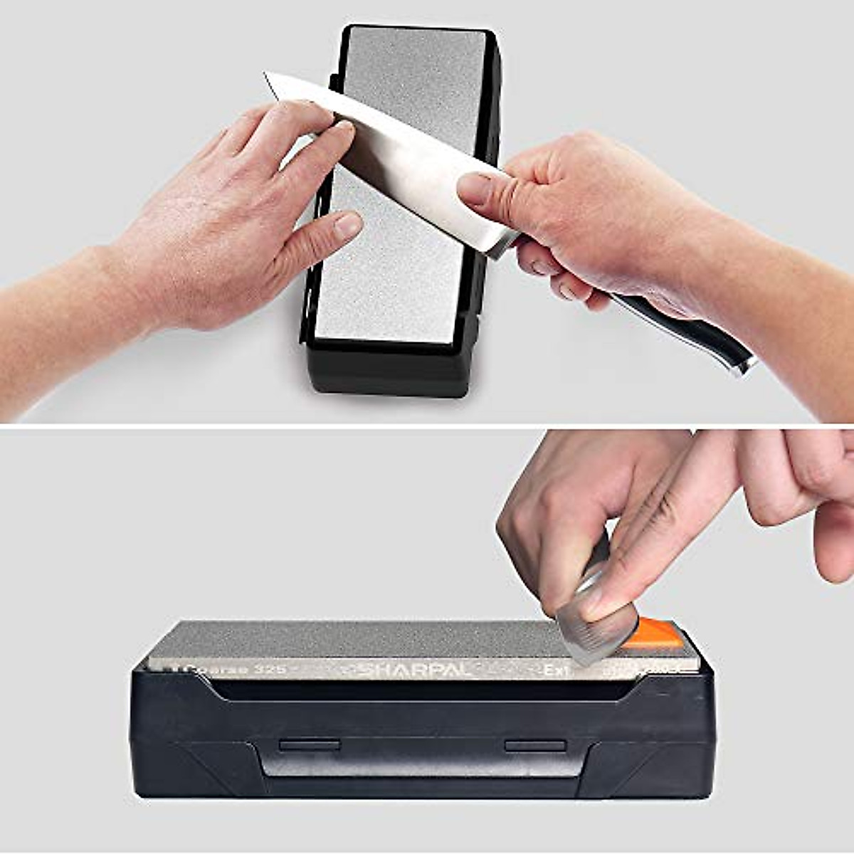 SHARPAL 162N Double-sided Diamond Sharpening Stone Whetstone Knife Sharpener |Coarse 325 / Extra Fine 1200 Grit | Storage Case with NonSlip Base & Angle Guide (8 in. x 3 in.)