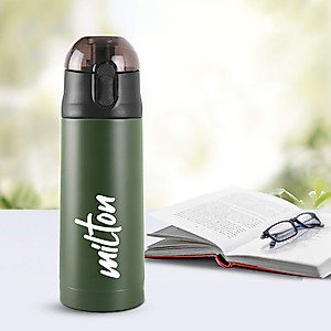 MILTON New Crown 400 Thermosteel 24 Hours Hot and Cold Water Bottle, 350 ml, Green | Easy to Carry | Office, Hiking, Trekking, Travel, Gym, Home, Kitchen Bottle