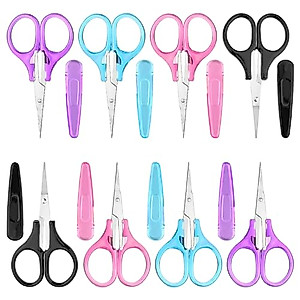 Yolev 8pcs Mini Craft Scissors Set Stainless Steel Scissors with Protective Cover Straight Tip Sewing Small Scissors for Adults Special Needs, Paper Cutting Sewing Work Art Craft