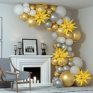 MIAHART 50 Pcs Gold Starburst Cone Mylar Balloons 26 inch Gold Foil Star Balloons Metallic Large Gold Point Star Balloons for Birthday Wedding Christmas Baby Shower Party Supplies