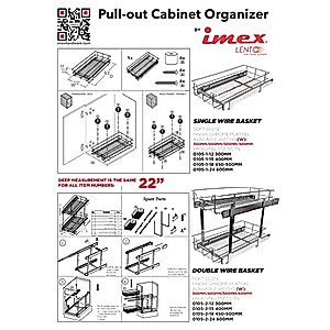 IMEX Pull-out Cabinet Organizer | Single Wire Basket Soft Close | 22'' Deep | Sliding Drawer for Cabinet Storage Shelves, Chrome (24 in)