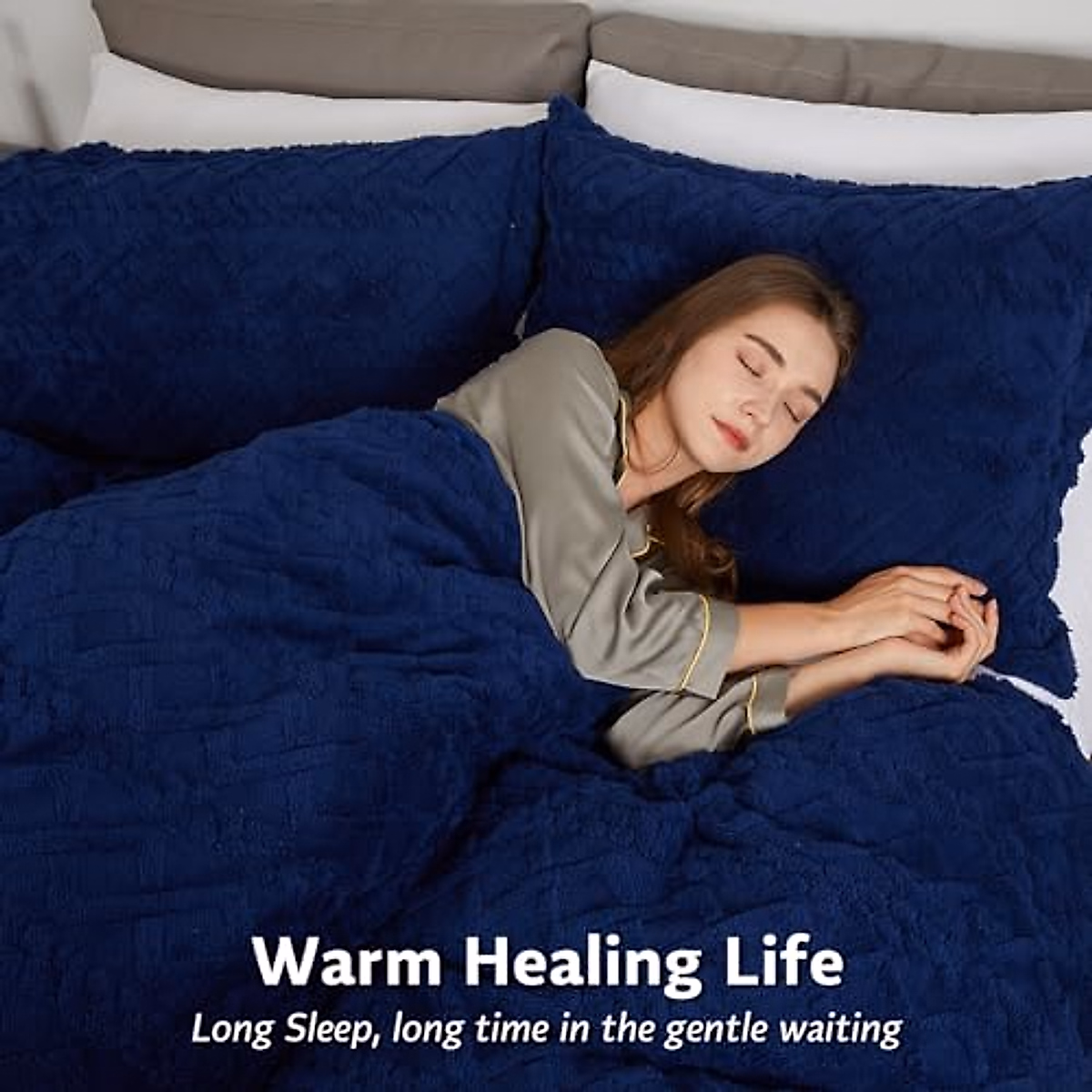 Topcee Navy Blue Duvet Cover Queen Size-Tufted Queen Duvet Cover Set - Extremely Fluffy Soft Plush, 3 Pieces with Zipper Closure (1 Bedding Duvet Cover 90x90 inches and 2 Pillow Shams)