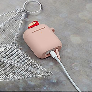 Wonhibo Cute Mushroom Airpod Case, Kawaii Silicone Pastel Pink Cover for Apple Airpods 1st and 2nd Generation with Keychain