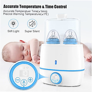 Bottle Warmer Baby Bottle Warmer, Portable Bottle Warmer for Breastmilk Formula Bottle Food Heater Double Bottle Warmer with Timer & LCD Display BPA-Free Accurate Temperature Control