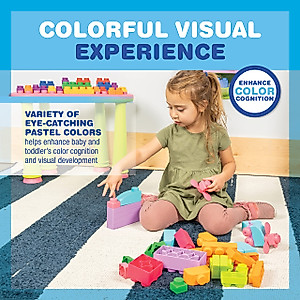 UNiPLAY Plus Soft Building Blocks — Creativity Toy, Educational Play, Cognitive Development, Early Learning Stacking Blocks for Infants and Toddlers, Pink (42-Piece Set)