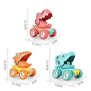 WedFeir Dinosaur Pull Back Cars Set of 3, Flashing Lights and Dino Roar Music Toys Dinosaur Toys for 3 Year Old Boy, Dinosaurs Pull Back Cars, Monster Trucks for Kids, Bithday Gifts for 3+ Years Old.