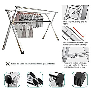 AIODE Clothes Drying Rack for Laundry Foldable, 79 inch Stainless Steel Pool Towel Rack Outdoor Free Standing Clothing Hanger Indoor