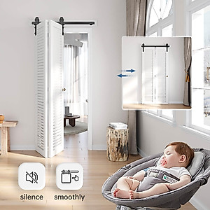 EaseLife 24" Bi-Folding Sliding Barn Door Hardware Track Kit for 2 Closet Door,Side Mount,Heavy Duty,Slide Smoothly Quietly,Easy Install,Black,No Door (Track Length 28" for Double 12" Wide Door)