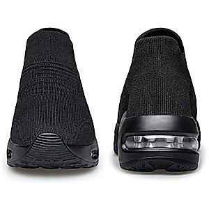 DOUSSPRT Womens Walking Sneakers Slip on Sock Shoes Mesh Air Cushion Platform Workout Tennis Loafers Fashion Casual 002 allblack US Size 8