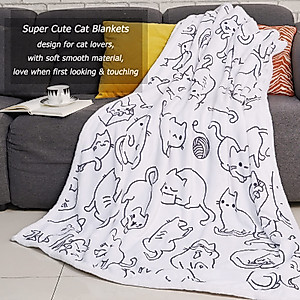 AOLLEE Cute Cat Blanket, Soft Kids Throw Blanket Cat Blanket for Cat Lovers Cat Gifts for Girls Women Cat Throw Blanket Flannel Fleece Blankets for Couch Bed Sofa (cat 1, 48" X 60")