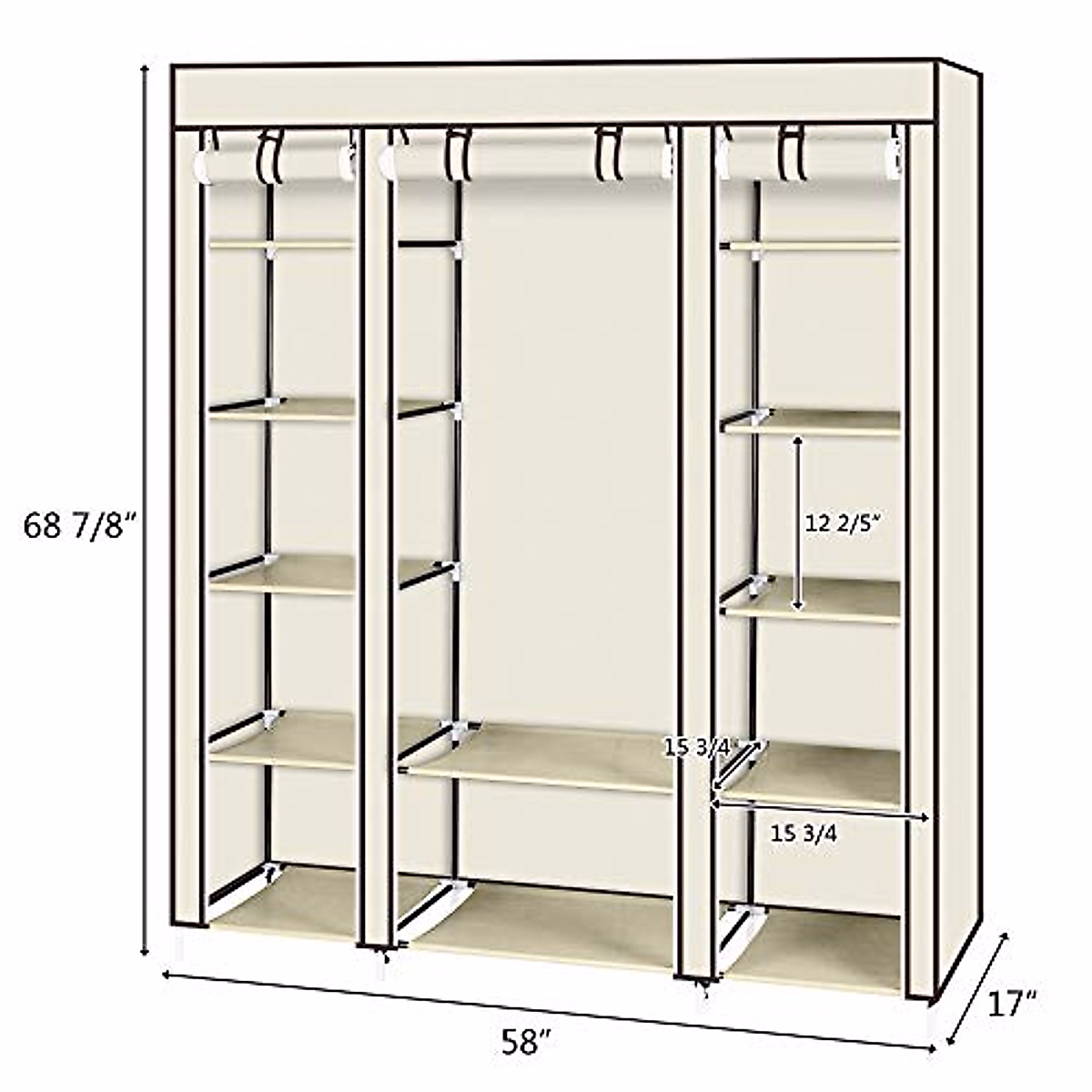 Portable Closet Clothing Wardrobe 5-Layer Nonwoven Wardrobe Double Bar Storage
