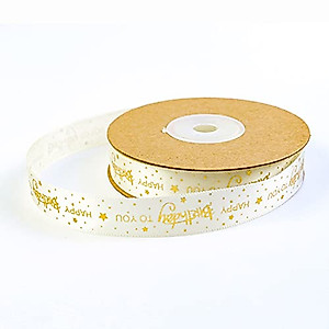 Sichou Birthday Ribbon - 5/8 Inch 20 Yards Ribbon for Crafts,Satin Decorations for Handmade Wreath,Birthday Gift Wrapping Party Supplies (White)