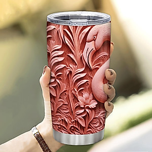Hyturtle Personalized Gifts For Flamingo Lover - Flamingo Printed 2D Custom Name Stainless Steel Tumbler 20oz With Lid - Idea Animal Lover Gifts For Women Girl On Birthday, Christmas