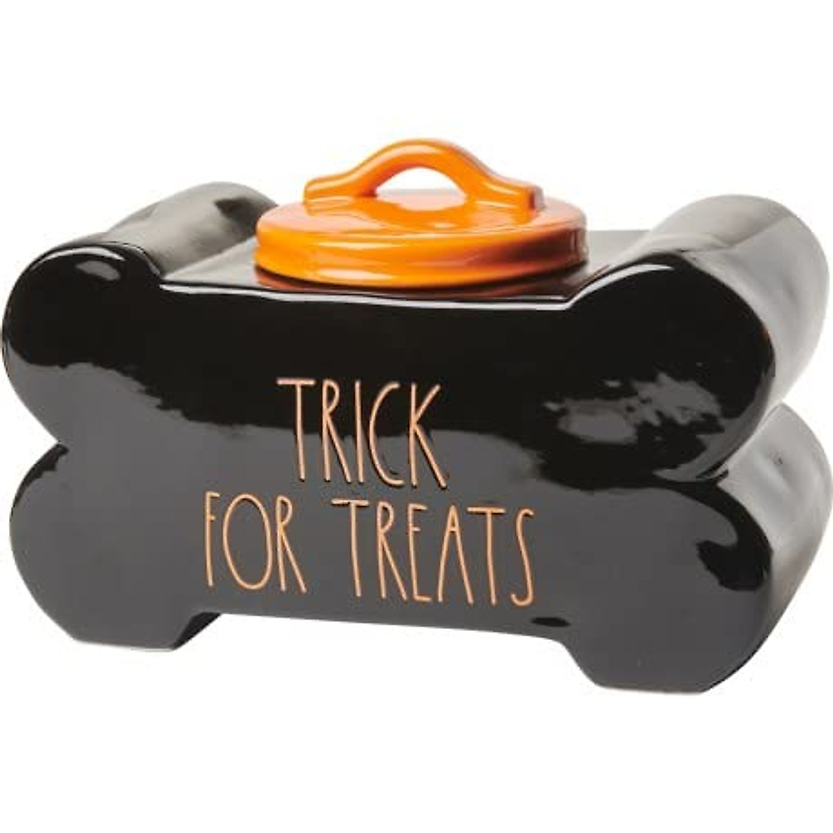 Rae Dunn Ceramic Halloween Pet Treat Canister with Air Tight Lid (10 x 5 x 5, Trick for Treats/Black/Orange)