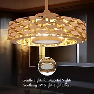 Todays Fans Bladeless Ceiling Fan with Lights & Remote – LUMIO 28" Low-Profile Downrod or Flush Mount Ceiling Fan with Lights for Bedroom & More – Dimmable LED, Night Light & Wi-Fi Connect, Faux Wood