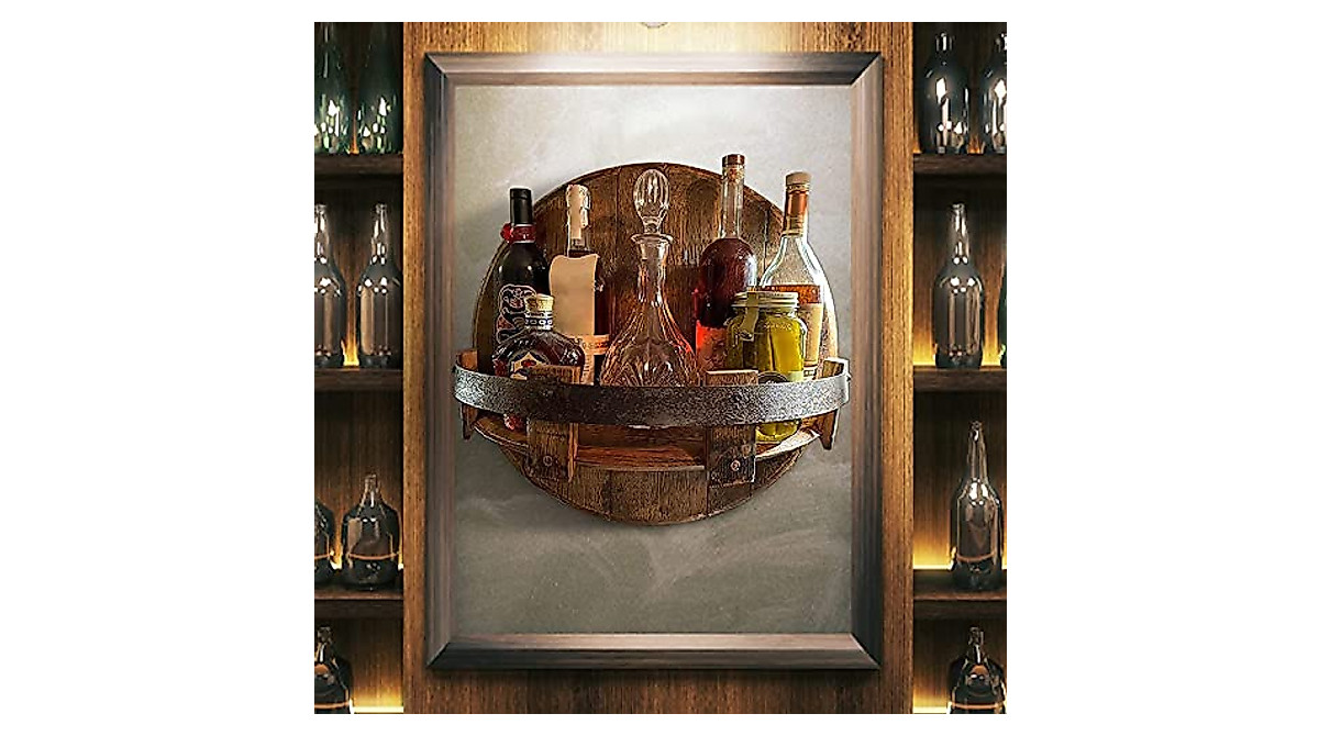 Hand Crafted Liquor Bottle Display - Rustic Wall Mount Shelf