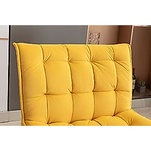 INMOZATA Accent Chairs for Living Room Upholstered Armless Chairs with Footstool Velvet Fabric Single Sofa Chair for Bedroom,Yellow