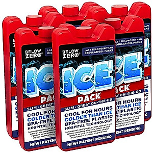 Below Zero Reusable Ice Packs for Large Coolers and Lunch Bags – Patent Pending Coldest and Longest Lasting Technology, Upto 8 Hour Cooling Ice Gel Pack - Factory Sealed – 6 Pack Small