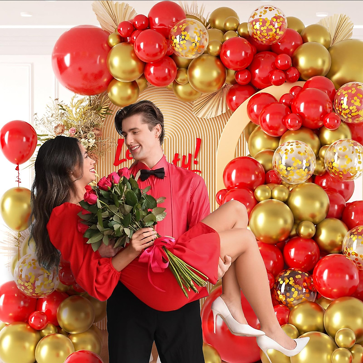 Red and Gold Balloon Arch 126Pcs Red and Gold Balloons Garland Arch Kit With Gold Confetti Balloon for Valentine's Day, Wedding, Engagements, Graduation, Anniversary, Birthday Party Decoration
