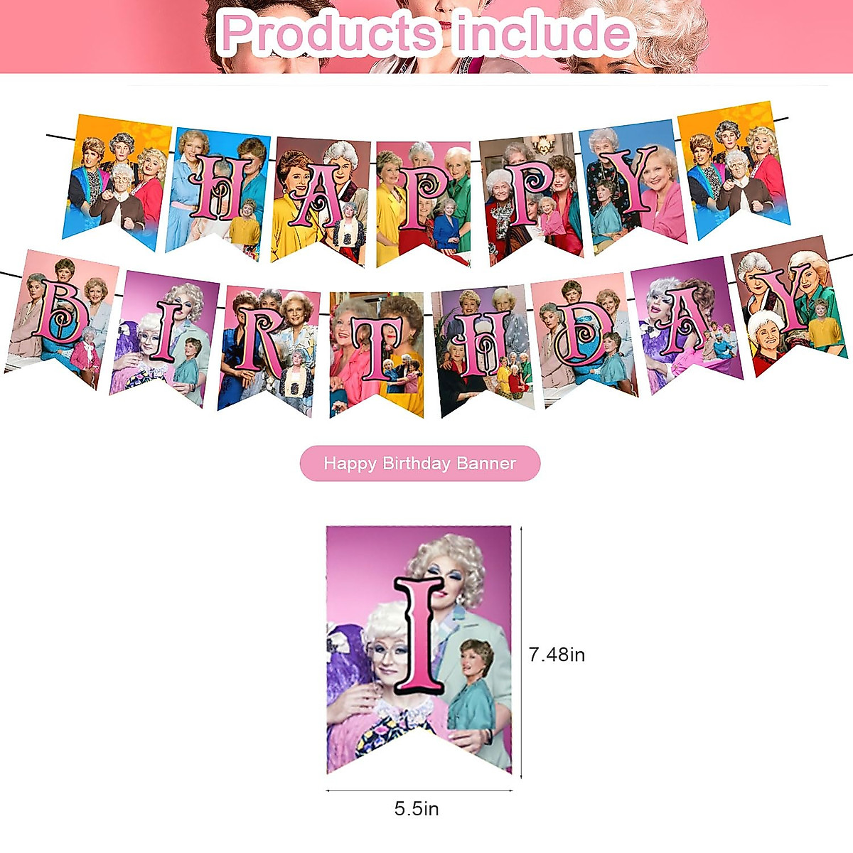 OUDINI The Golden Girls birthday party supplies,Golden Girls including cake topper, cupcake toppers, Banner, Latex Balloons,It is very suitable for Women and girl birthday party supplies., Blue