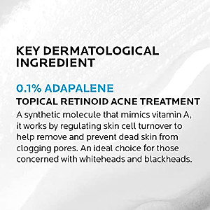 La Roche-Posay Effaclar Adapalene Gel 0.1% Acne Treatment, Prescription-Strength Topical Retinoid Cream For Face, Helps Clear and Prevent Acne and Clogged Pores