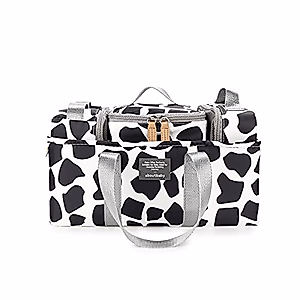 Baby Diaper Caddy Bag - 5pcs Set Diaper Stroller Bag Organizing Pouches Baby Basket Diaper Storage Caddy With Insulation bag (Black&White)