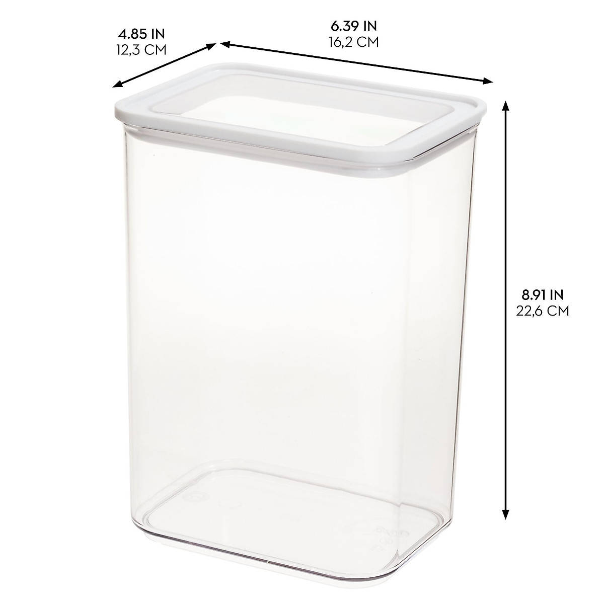 iDesign Recycled Plastic 18.2-Cup Stackable Kitchen and Pantry Storage Canister, Clear/White