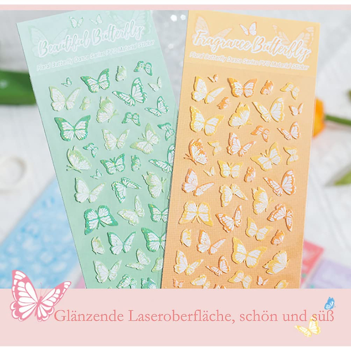 Scrapbook Stickers 24 Sheets Self-Adhesive Deco Stickers,Colorful Butterfly Scrapbooking Sticker,Shiny Korean Stickers Waterproof Journal Stickers for Postcard Photo Planner Diary Card Decoration