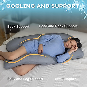 EKLO Pregnancy Pillows, U-Shape Full Body Pillow – Cooling Cover Grey – Pregnancy Pillows for Sleeping – Body Pillows for Adults, Maternity Pillow and Pregnancy Must Haves