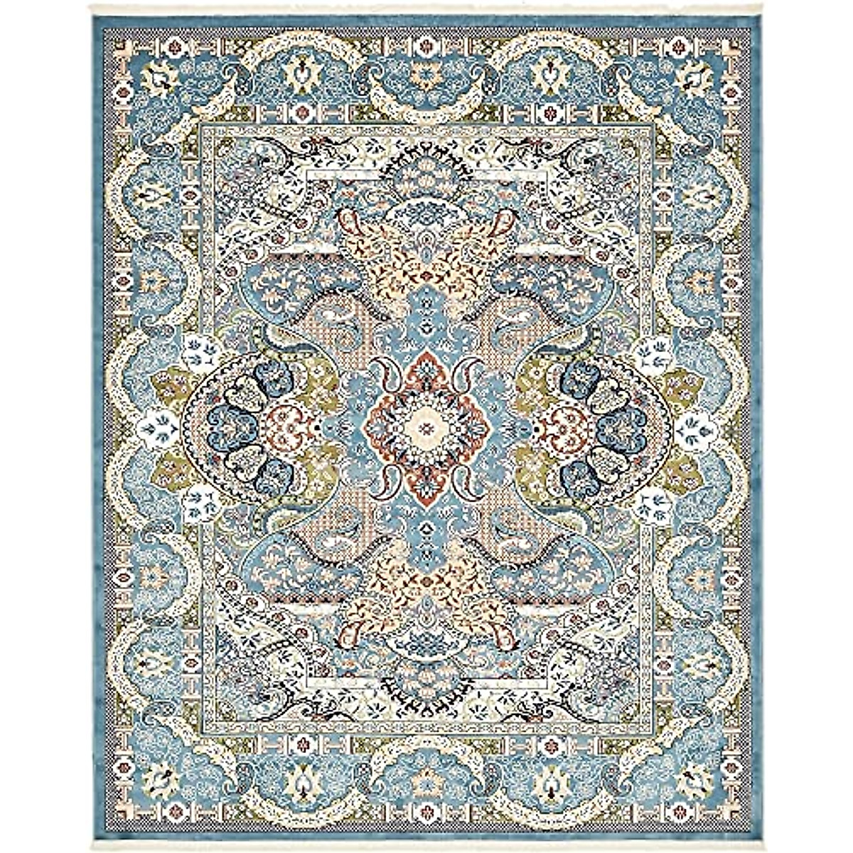 Unique Loom Narenj Collection Classic Traditional Medallion Textured Design Area Rug, 8 x 10 ft, Blue/Tan