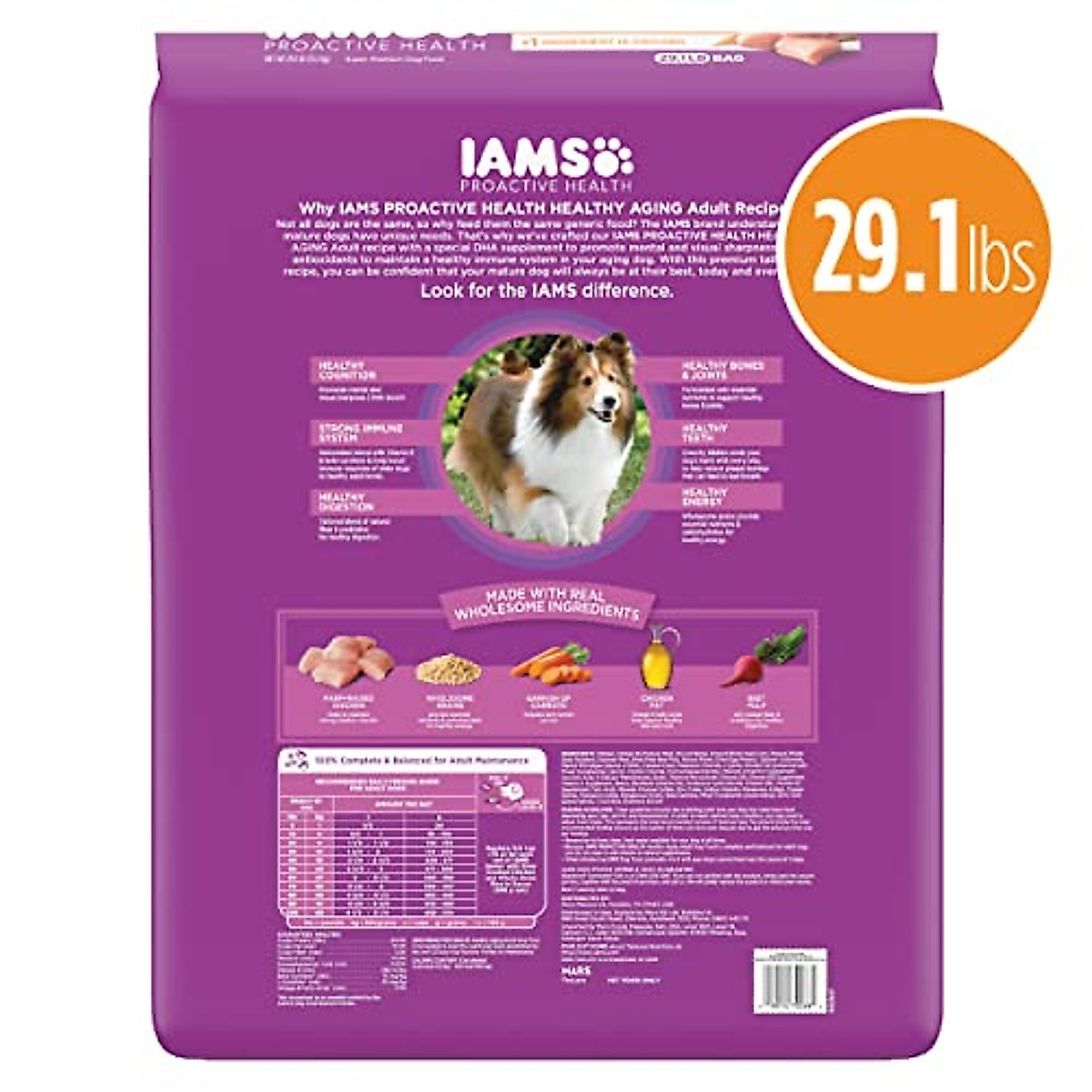 IAMS Healthy Aging Adult Dry Dog Food for Mature and Senior Dogs with Real Chicken, 29.1 lb. Bag