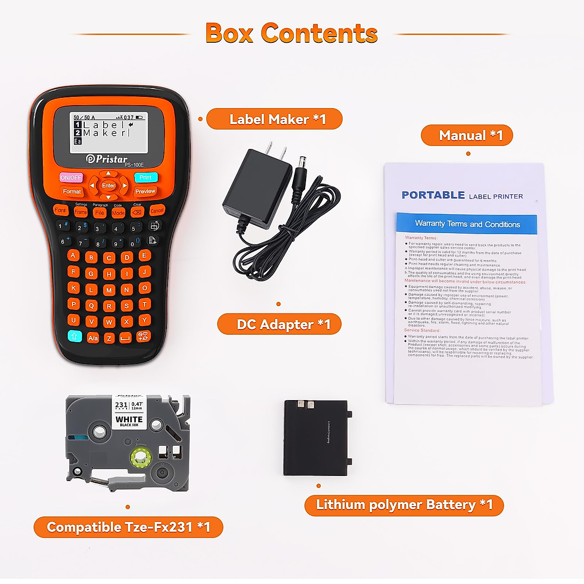 Auto-Cut Label Maker with 10 Tapes 12mm 0.47 Laminated Tape Compatible with tze-231, Pristar PS100E Handheld Labeler with Keyboard, Easy to Use for Tze 3.5-12mm Tapes, Multiple Line Labeling, Home Off