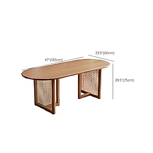RUNNUP Modern Farmhouse Kitchen Dining Room Table Home Furniture Kitchen Table with Rattan Pedestal for Kitchen, Bar, Living Room, Breakfast Nook, Small Space, 47.2"L x 23.6"W x 29.5"H Without Chairs