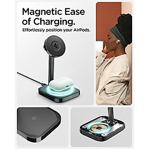 Spigen ArcField (MagFit) for MagSafe 2-in-1 Dual Magnetic Wireless Charging Stand Fast Wireless Charger for iPhone 15 Pro Max Plus 14 13 12 Pro Max Mini Airpods Pro 3 2 2nd gen -Adapter Not Included