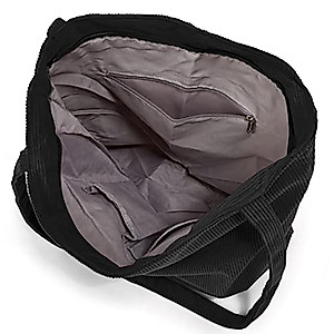 Women Corduroy Tote Bag Big Capacity Satchel Shoulder Bag Travel Bag Crossbody Bag Stylish Tote Handbag Hobo Bag 2022, Black