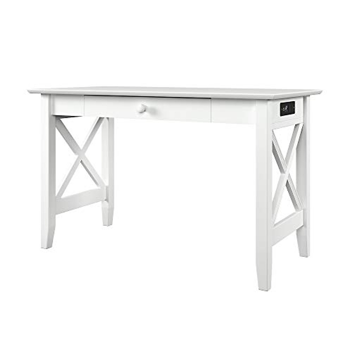 AFI 48" Solid Wood Writing Desk - Sturdy X Design - Home Office Desk with Drawer, Laptop Computer Work Study Table with USB Charger White