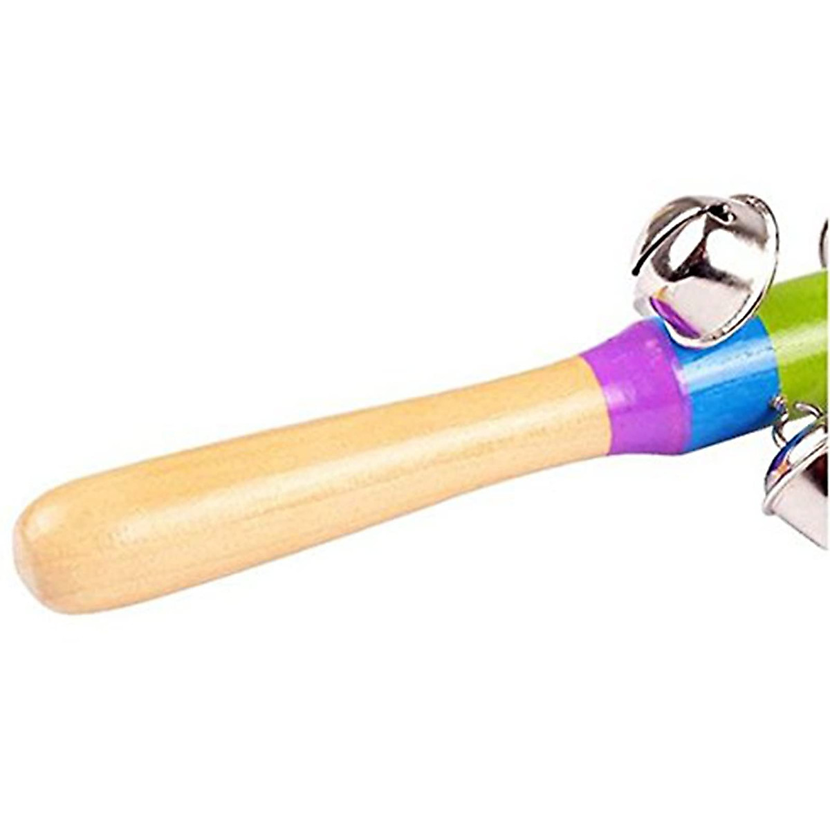 2 Pack Vivid Color Rainbow Handle Wooden Bells Jingle Stick Shaker Rattle 10 Jingle Bells Baby Kids Children Musical Toys