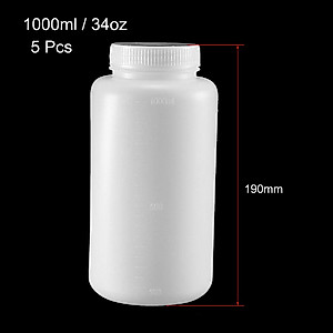 uxcell Plastic Lab Chemical Reagent Bottle 1000ml/34oz Wide Mouth Sample Sealing Liquid Storage Container 5pcs
