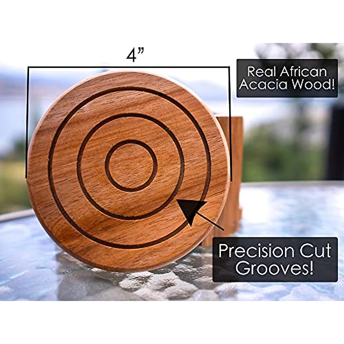 ARTISAN 6 Piece Round Acacia Wood Coaster Sets - Unique Rustic Wood Coasters for Drinks - Drink Cup Coaster Set - Absorbent Coasters with Holder for Coffee Table