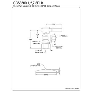 Kingston Brass CC53301DLK 5/8-Inch x 3/8-Inch OD Comp Quarter-Turn Angle Stop Valve with Flange, Polished Chrome