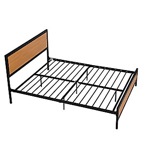 Prohon Bed Frame Queen Size with Rustic Headboard and Nailhead Trim Footboard, Strong Steel Slat Support, Metal Platform Bed with 11“ Storage Space, Silent Design Bedframe for Adults, Teens & Kids