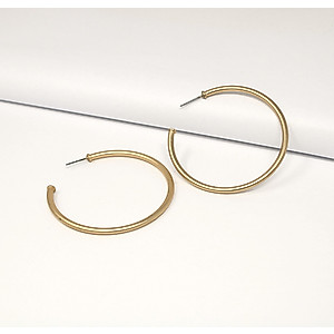 POMINA Classic Gold Hoop Earrings for Women Basic Trendy Tubular Open Round Matte Gold Silver Hoops, 2 Inches (Gold)